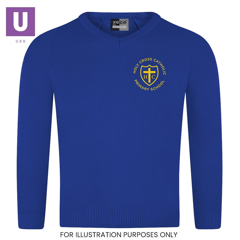 Holy Cross Primary Knitted V-Neck Jumper with logo – Uniforms By Niki